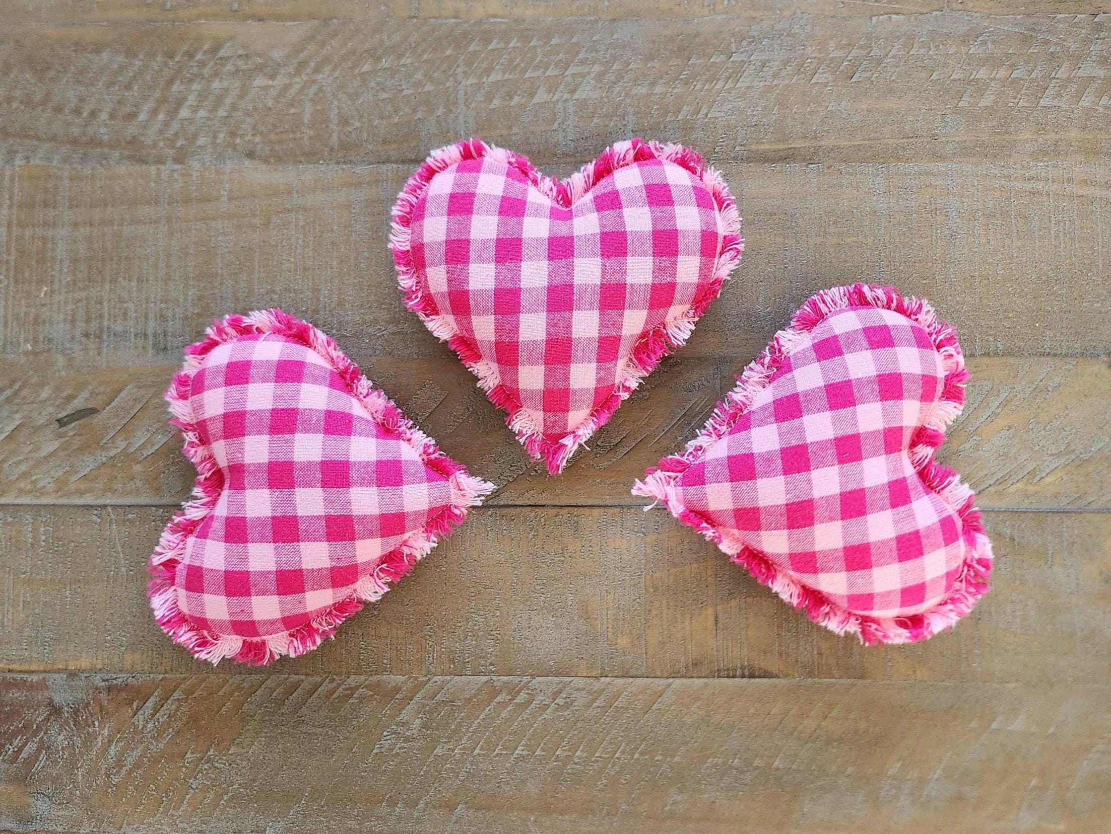 Set of 3 Pink Homespun Frayed Edge Hearts/4-inch Fabric Hearts ...