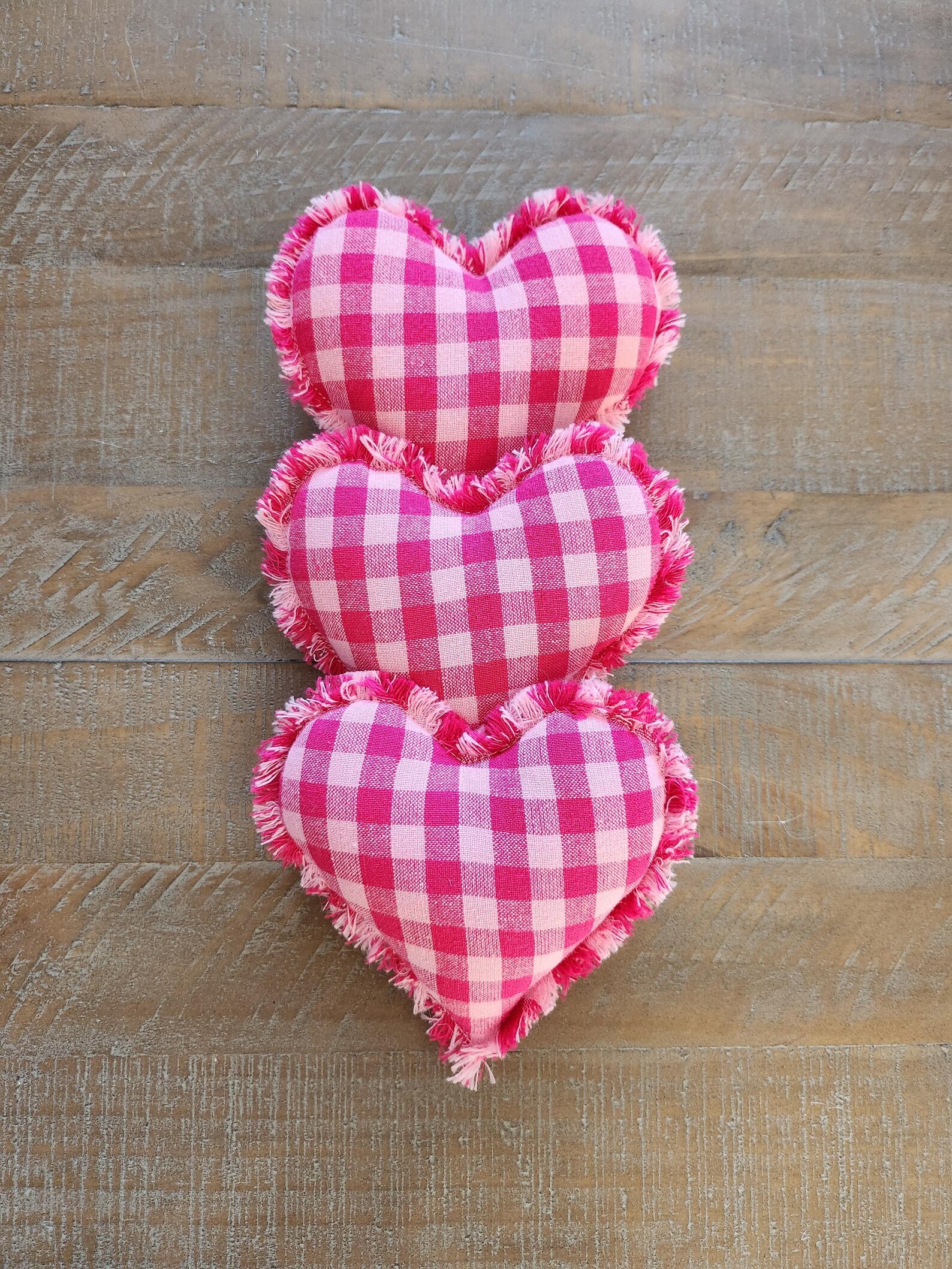 Set of 3 Pink Homespun Frayed Edge Hearts/4-inch Fabric Hearts ...