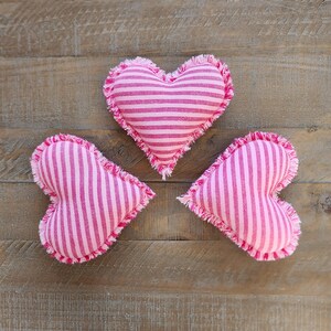 Set of 3 Pink Striped Homespun Frayed Edge Hearts/4-inch Fabric Hearts ...