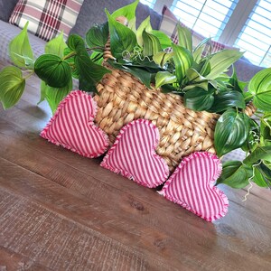 Set of 3 Pink Striped Homespun Frayed Edge Hearts/4-inch Fabric Hearts ...