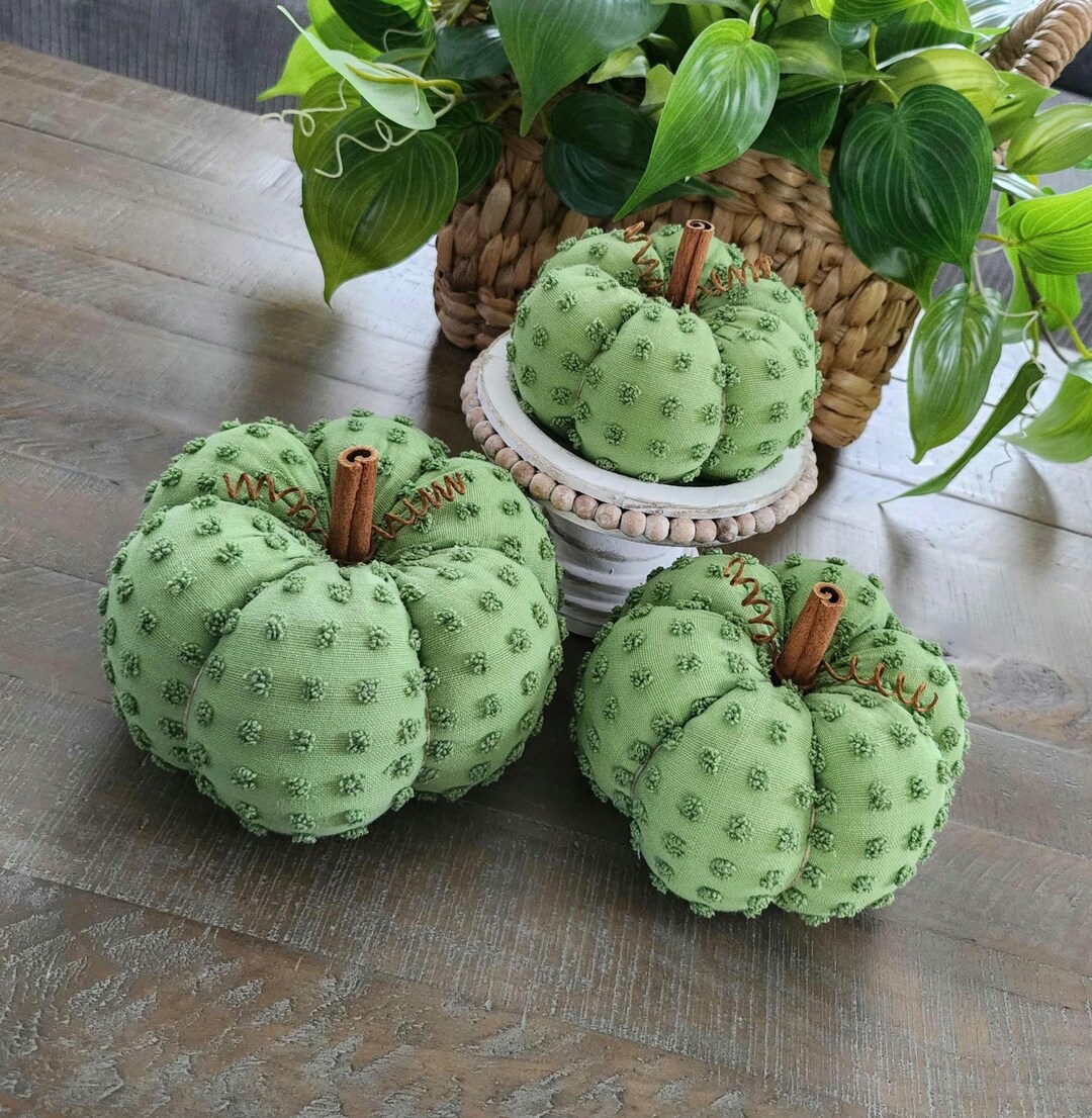 Set of 3 Chenille Pumpkins/ Green Vintage Chenille Pumpkins - Etsy