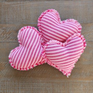 Set of 3 Pink Striped Homespun Frayed Edge Hearts/4-inch Fabric Hearts ...