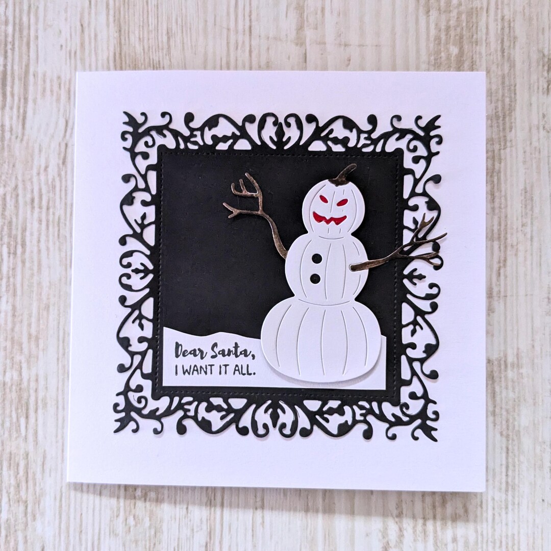 Gothic Christmas Card – Pumpkin Snowperson, “dear Santa” Handmade ...