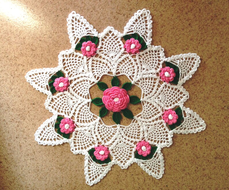 Rose Design Round Doily Spring Floral Doily White Pink - Etsy