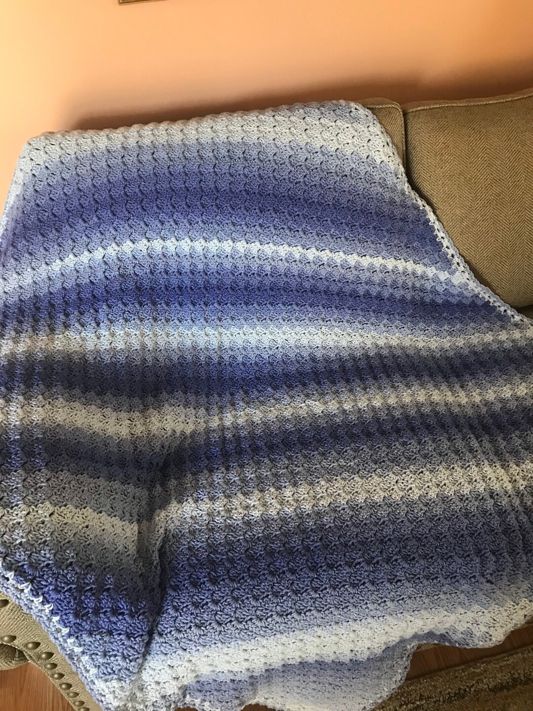 Periwinkle Ombre Crochet Afghan: Diagonal Stripe Throw Blanket - Etsy