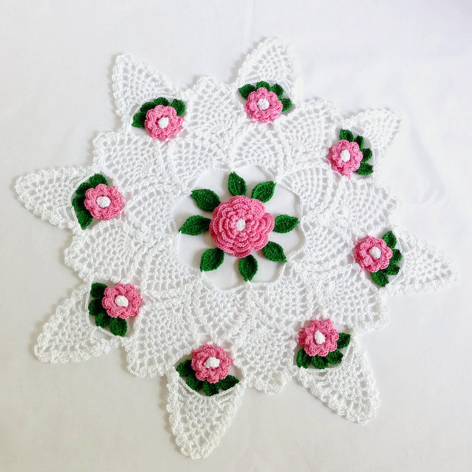 Rose Design Round Doily Spring Floral Doily White Pink - Etsy