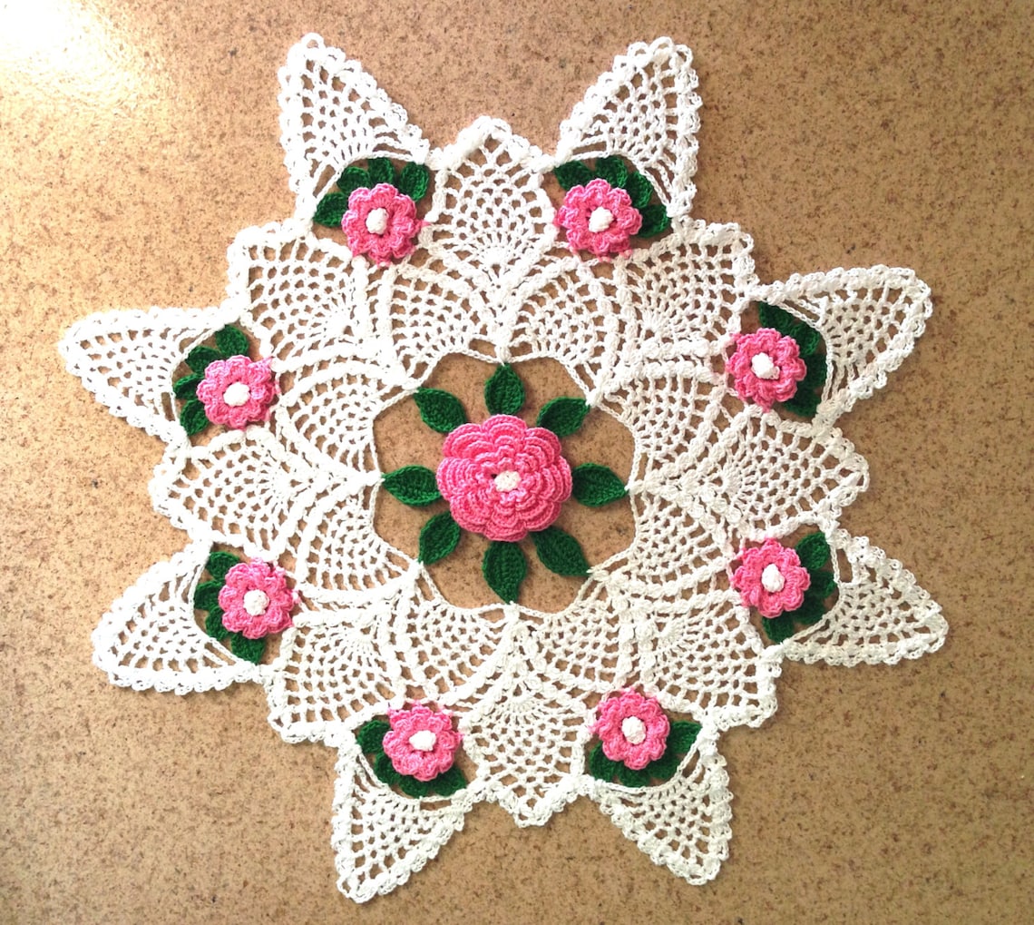Rose Design Round Doily Spring Floral Doily White Pink - Etsy