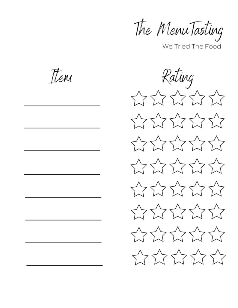 Wedding Menu Tasting Rating Sheet - Etsy