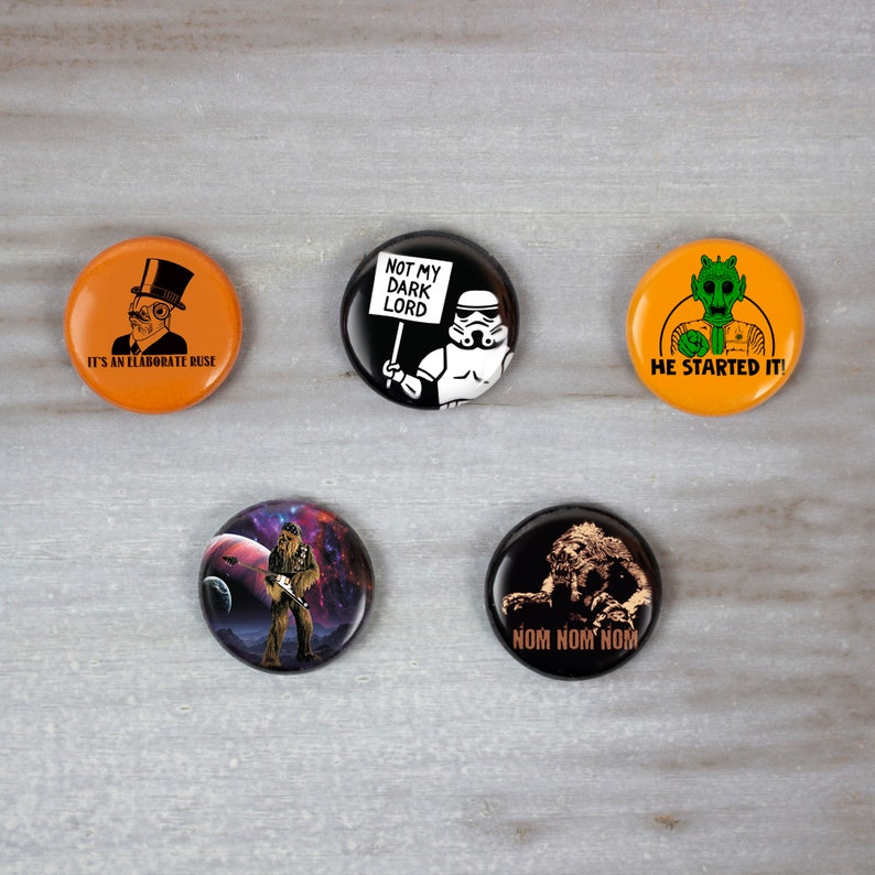 STAR WARS 1" Button Set (5) - Darth Vader, Star Wars, Ackbar, Chewbacca ...