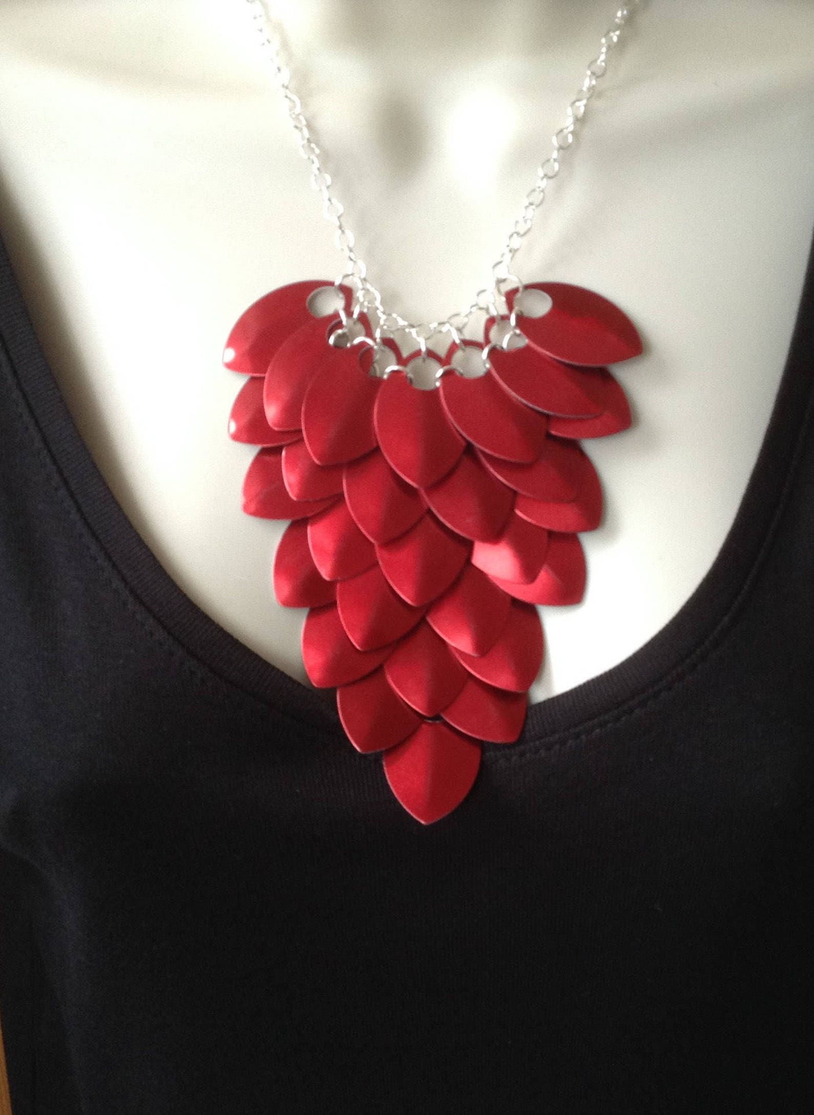 Red Dragon Scale Necklace, Chain Mail Necklace, Fantasy Jewelry, Mall ...