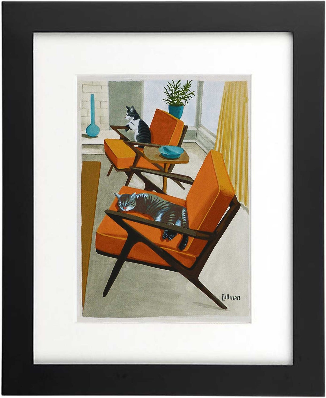 Mid Century Modern Eames Retro Print From Original Painting Cats on Z ...