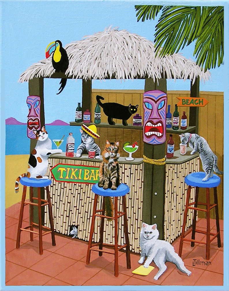 Cats Beach Bar Tiki Bar Cocktails Cats Mid Century Modern Limited ...