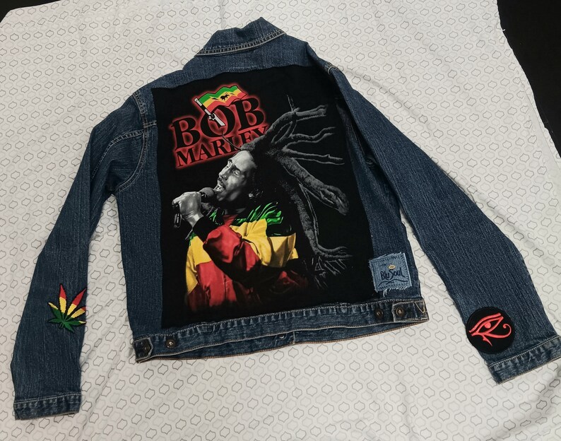 Bob Marley Denim Jacket, Bob Marley Vintage, Rasta Style Jacket, One ...
