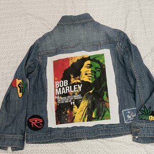 Bob Marley Patchwork Denim Jacket, Bob Marley Tribute, Eco-friendly ...
