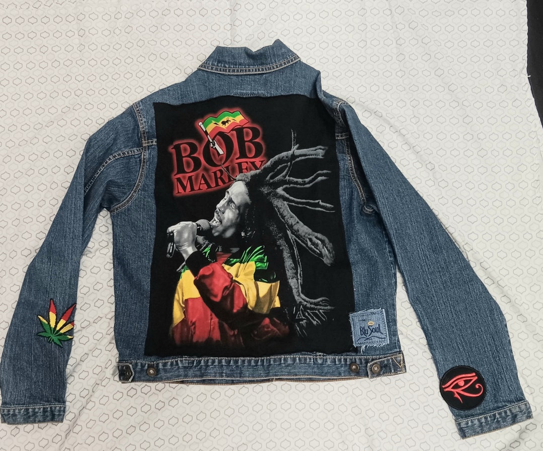 Bob Marley Denim Jacket, Bob Marley Vintage, Rasta Style Jacket, One ...