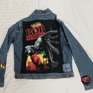 Bob Marley Denim Jacket, Bob Marley Vintage, Rasta Style Jacket, One ...