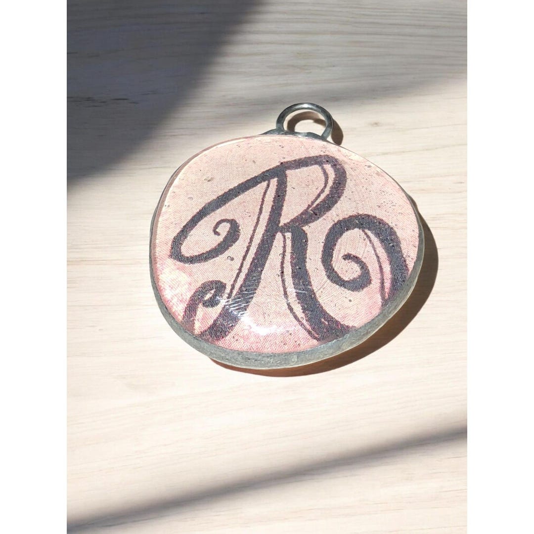Glass Topped Metal Backed Letter R Pendant - Etsy