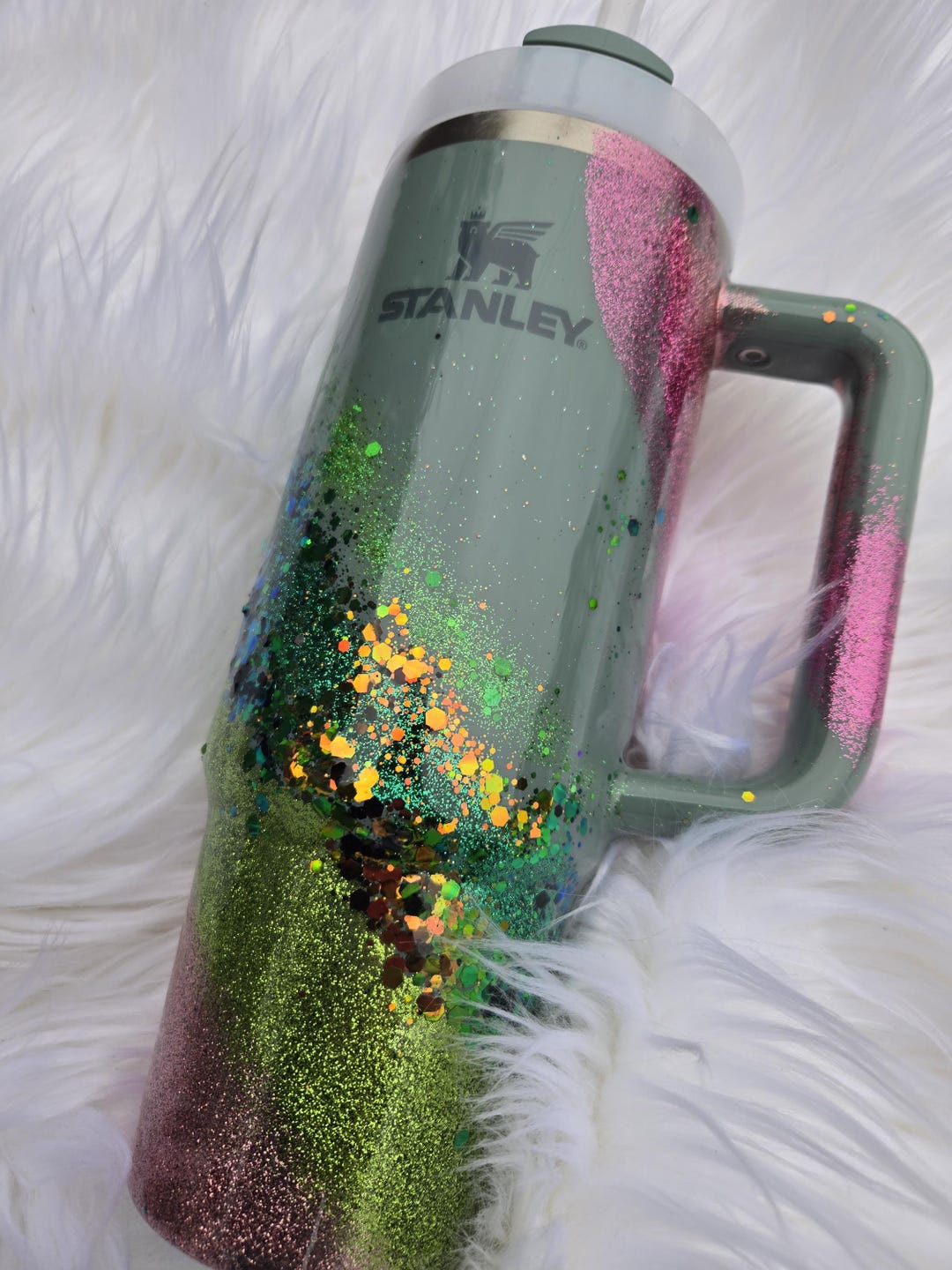 Shale Pink and Green Glitter Stanley Cup 30 Oz - Etsy