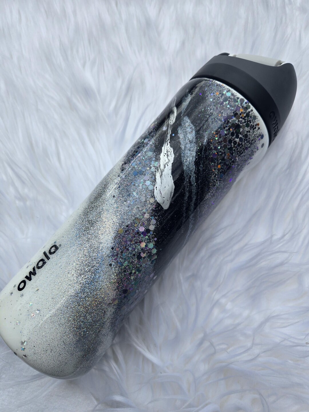 Black, White and Silver Sparkle Owala Cup- 24 Oz With Silver Alcohol ...