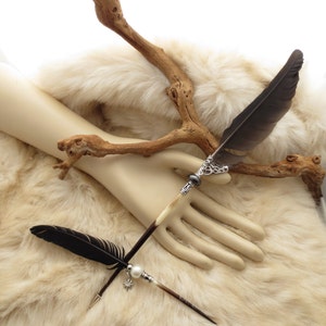 NEW Mini- Quill Pen PEARL Raven's Wing Ink Dip Porcupine Quill Feather ...