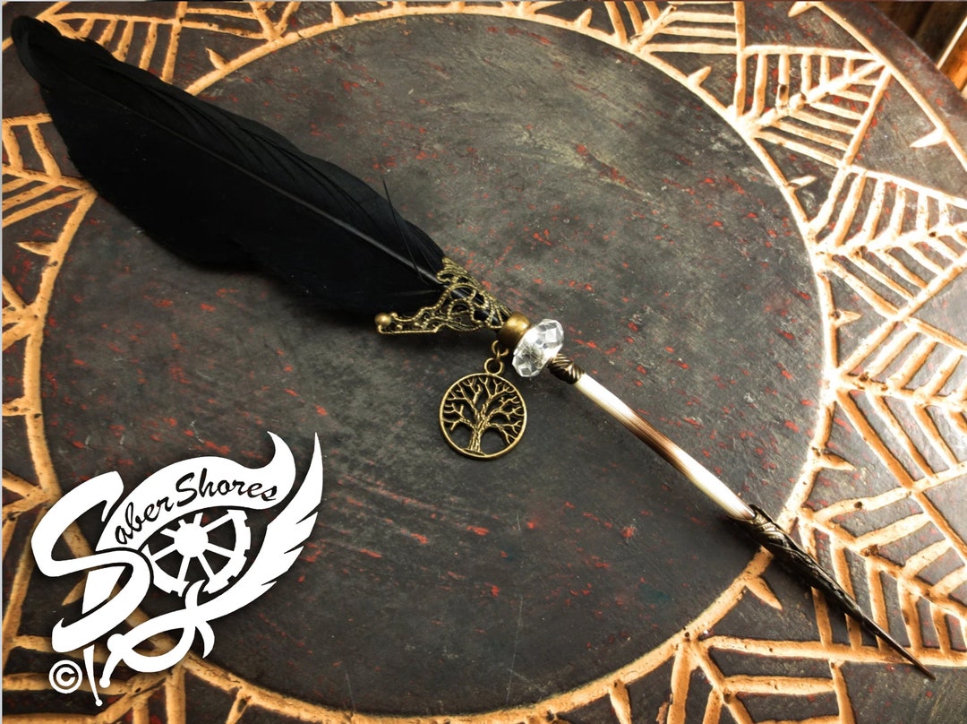 Hand-crafted STEAMPUNK Quill Pen BLACK Ink Dip Porcupine Quill Feather ...