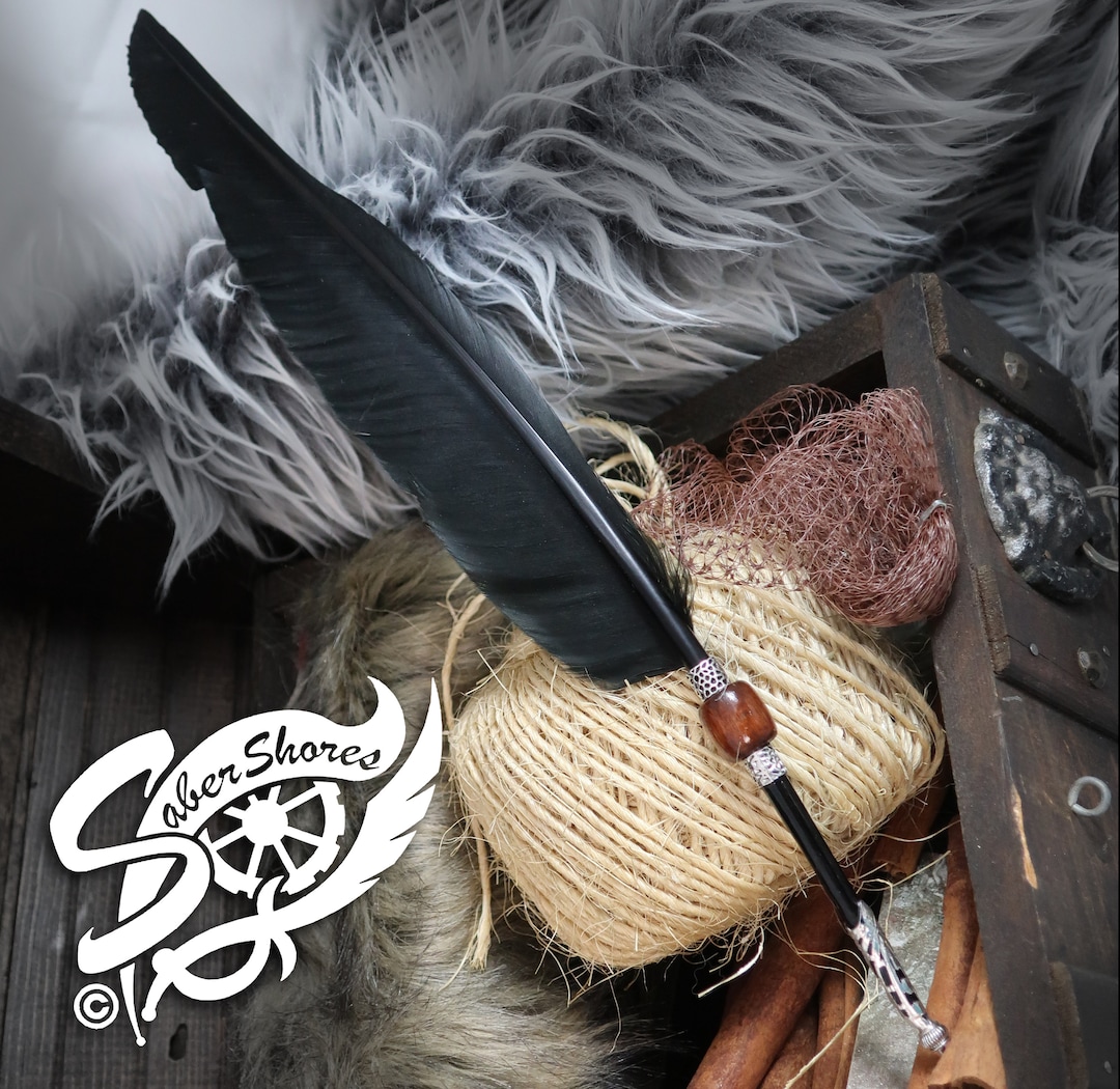 Journal Pen Feather DARK WOOD Quill Ball Point Ravens Wing WEDDING ...