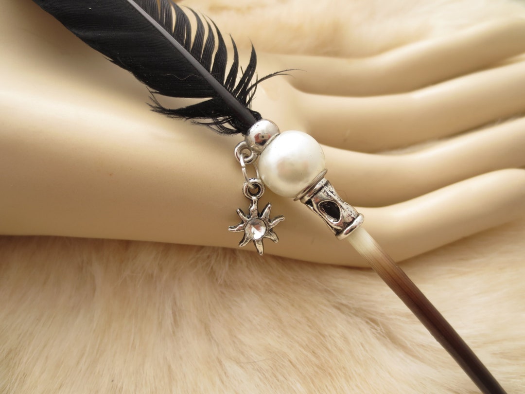 NEW Mini- Quill Pen PEARL Raven's Wing Ink Dip Porcupine Quill Feather ...