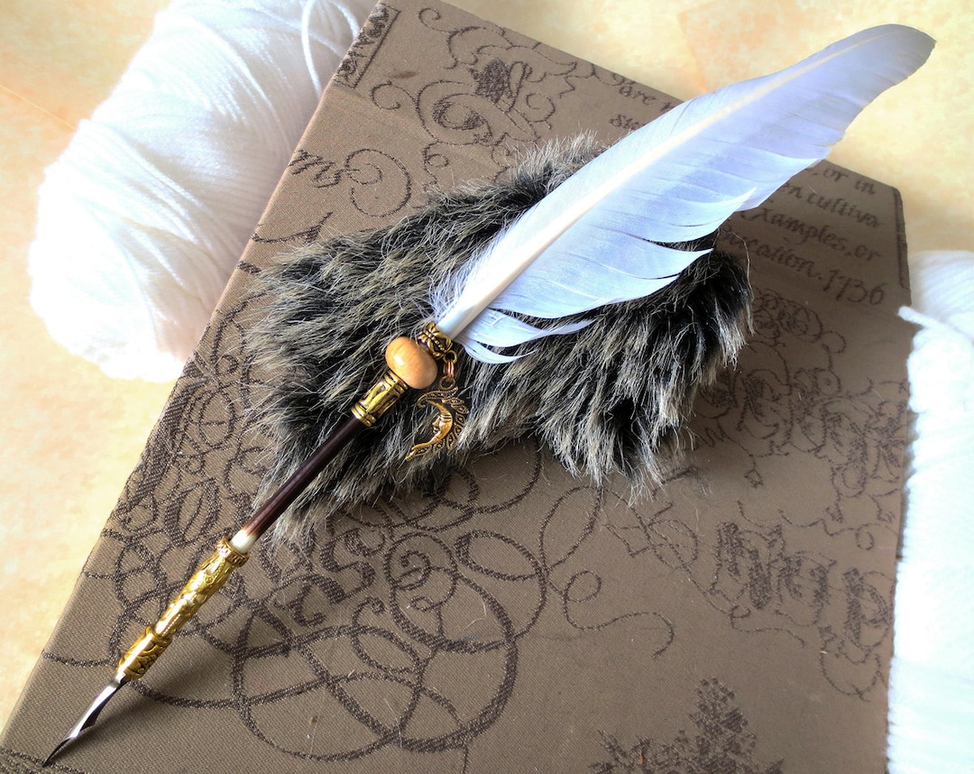 HAND-CRAFTED Quill Pen Angel's Wing Ink Dip Porcupine Quill White ...