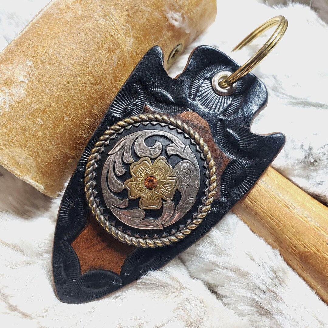 TOOLED Leather CUSTOM ARROWHEAD Keychain Key Ring Southwestern - Etsy