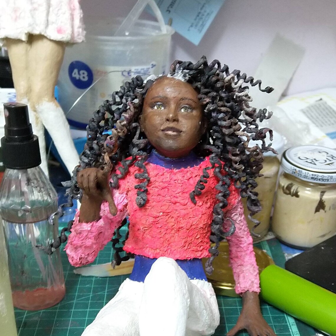 Curly Girl Paper Mache Sculpture - Etsy