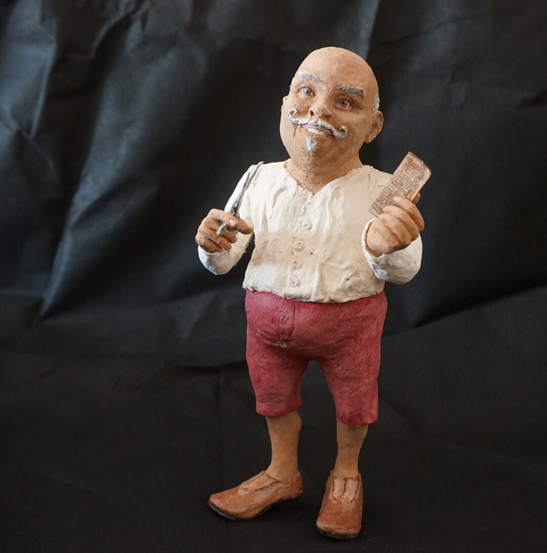 Paper Mache Sculpture - the Bald Barber - Etsy