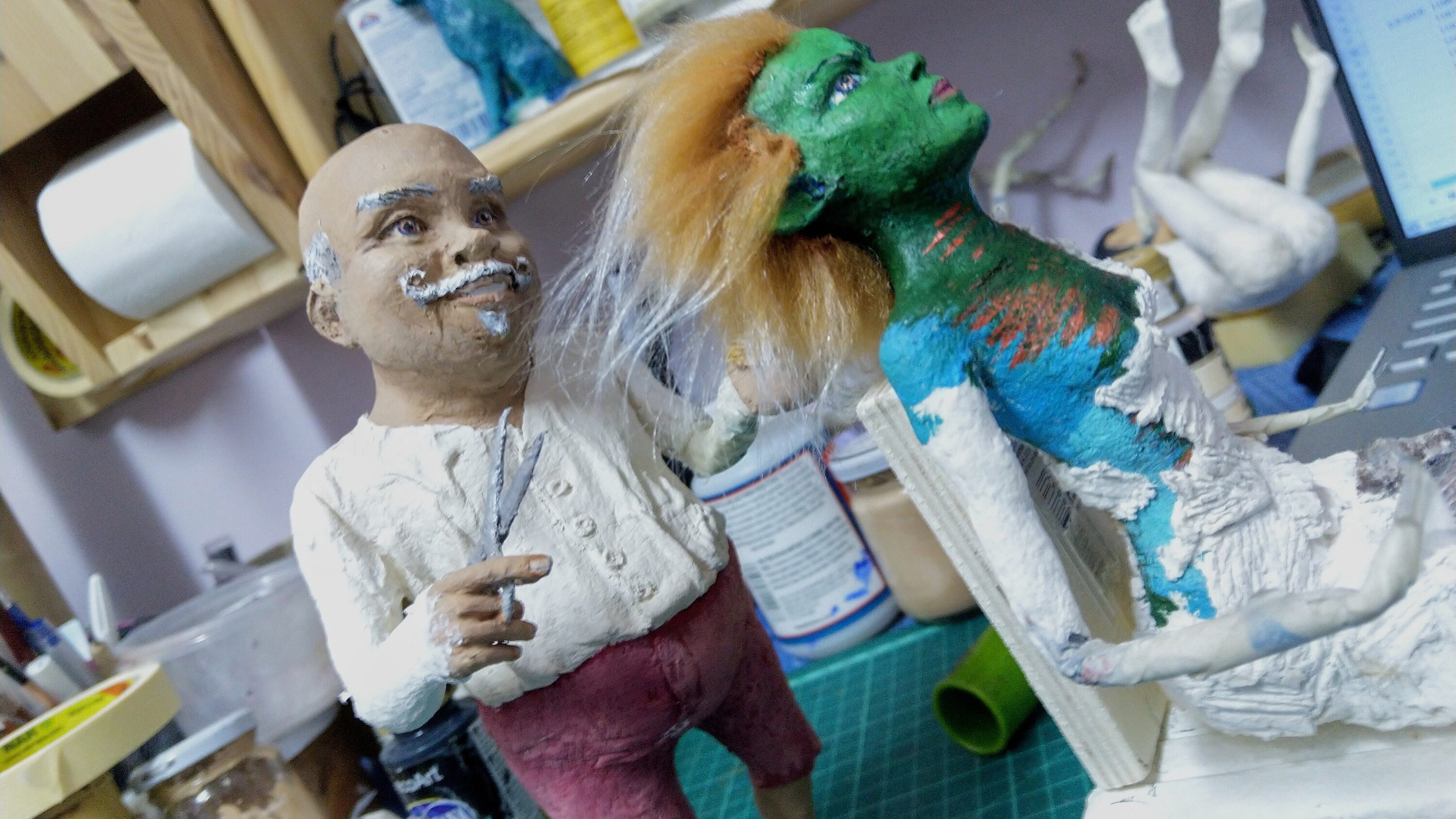 Paper Mache Sculpture the Bald Barber - Etsy