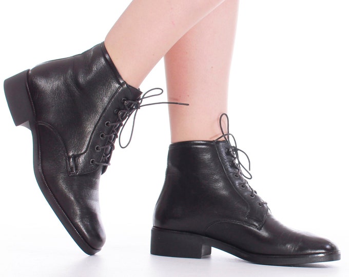 Vintage Amalfi Italy Black Leather Lace up Ankle Boots Women's Size 6-6 ...