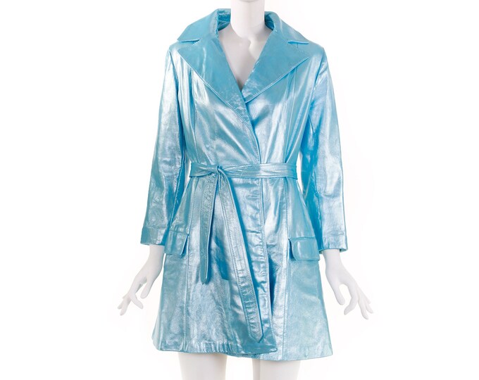 90s Y2K Metallic Leather Jacket Silvery Baby Blue Women's Size Small ...