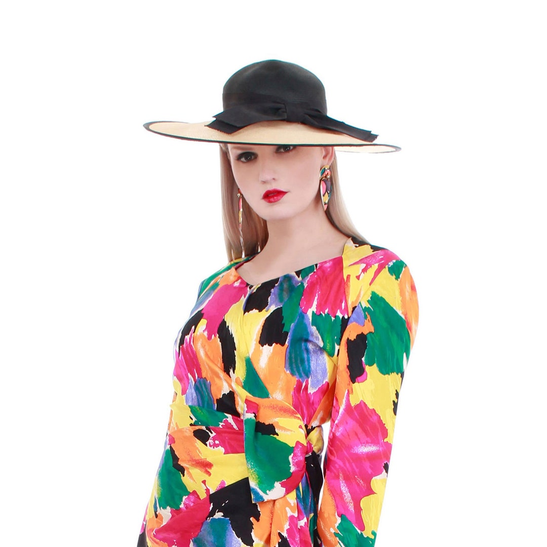 Vintage Wide Brim Straw Hat With Bow - Etsy