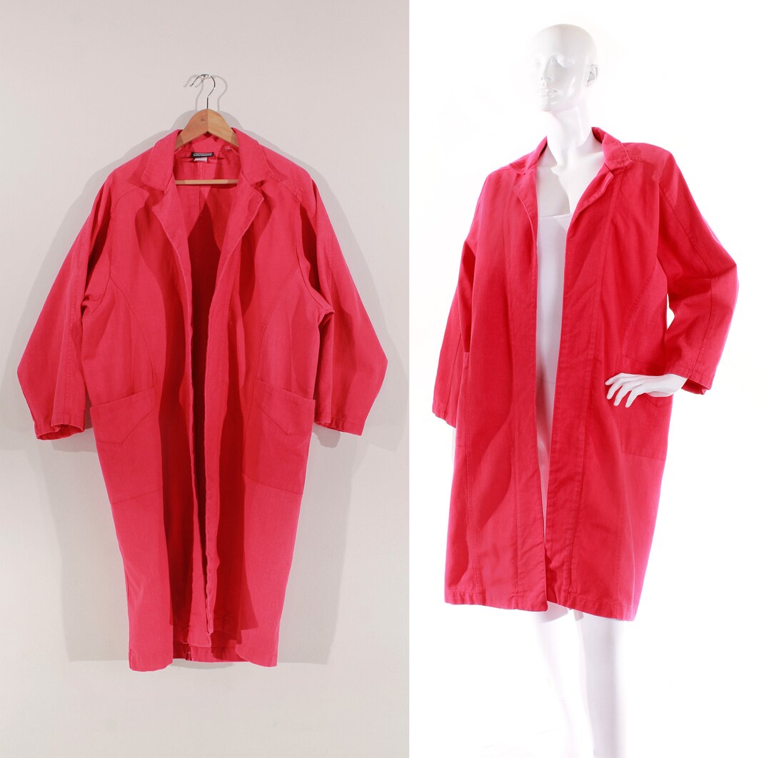 1990s Roughrider Denim Duster Coat in Faded Red Made in the USA Size ...