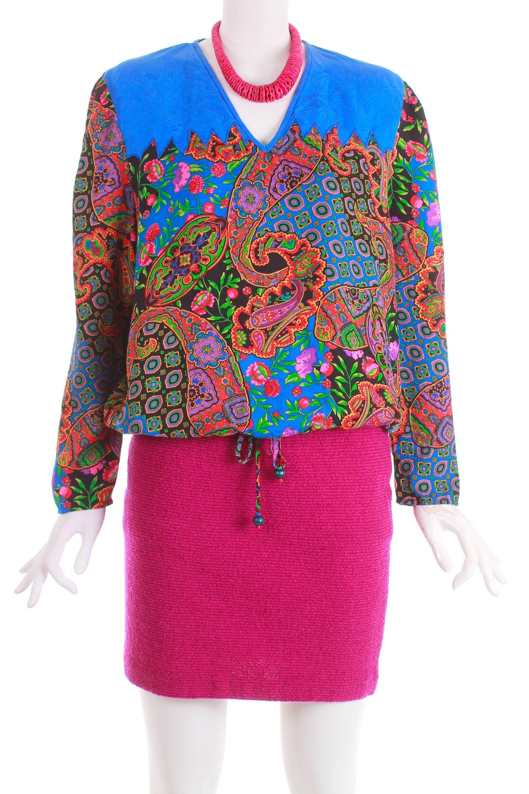 1980s Vintage Diane Freis 100% Silk Blouse in Vibrant Paisley and ...