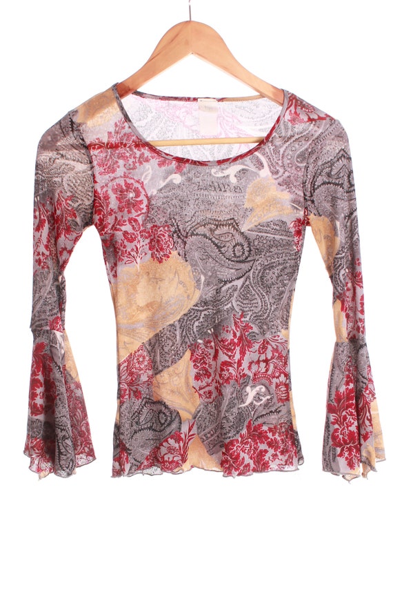 Y2K Sheer Mesh Tattoo Top by Tips USA Women's Size XS… - Gem