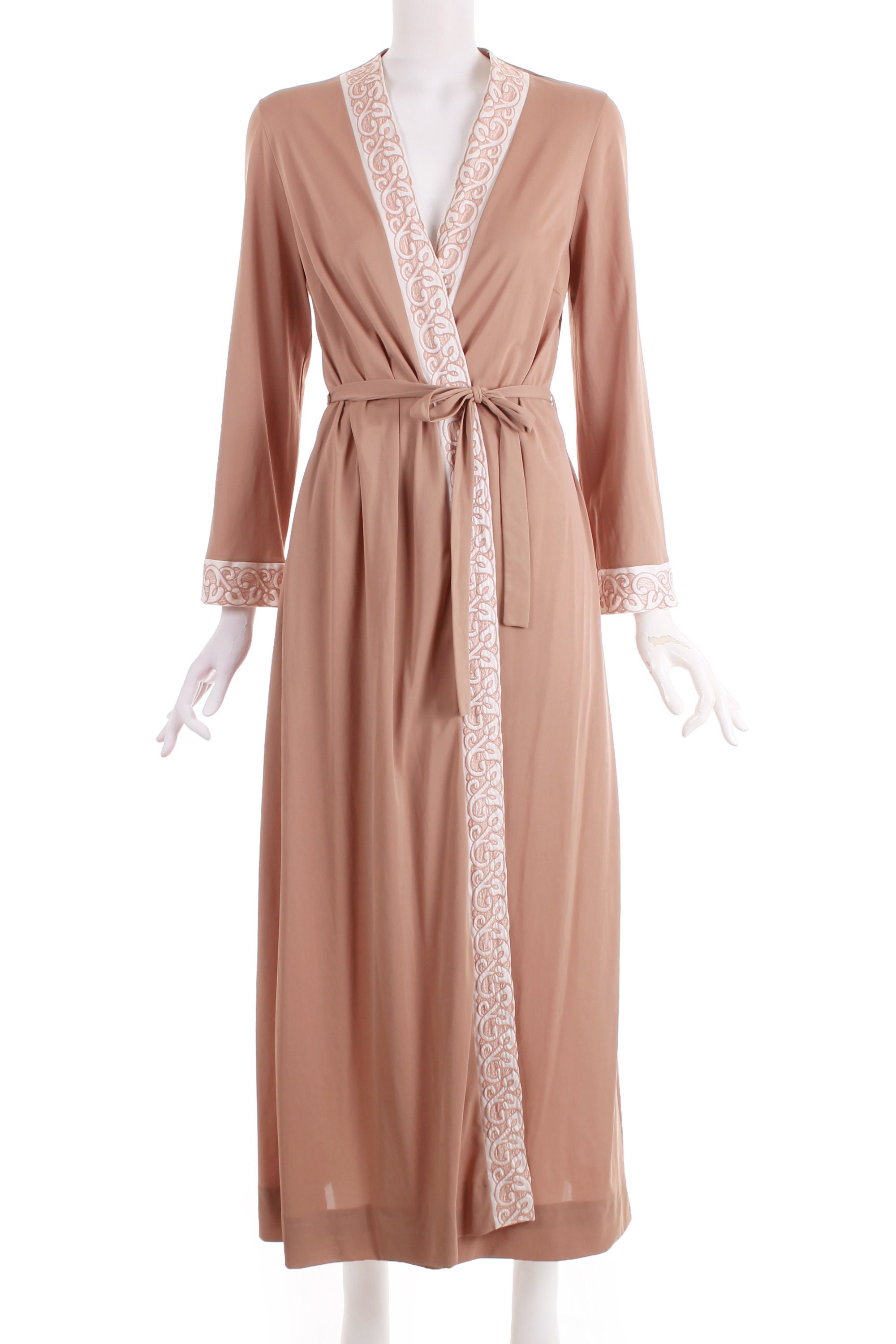 Vintage Gossard Artemis Tan and White Silky Nylon Belted Robe House ...