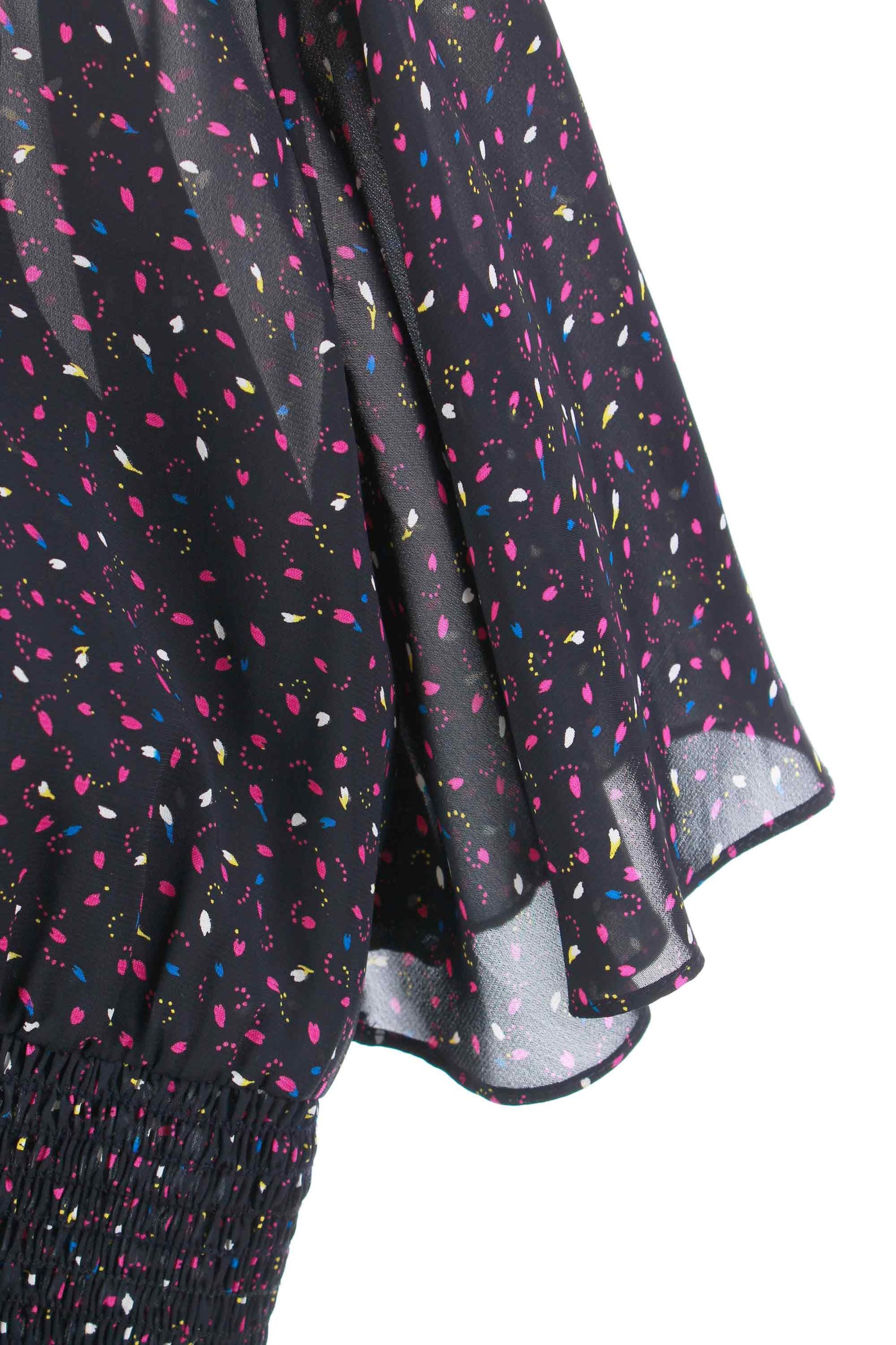 Vtg Diane Von Furstenberg Georgette Black Wispy Flutter Sleeve Smocked ...