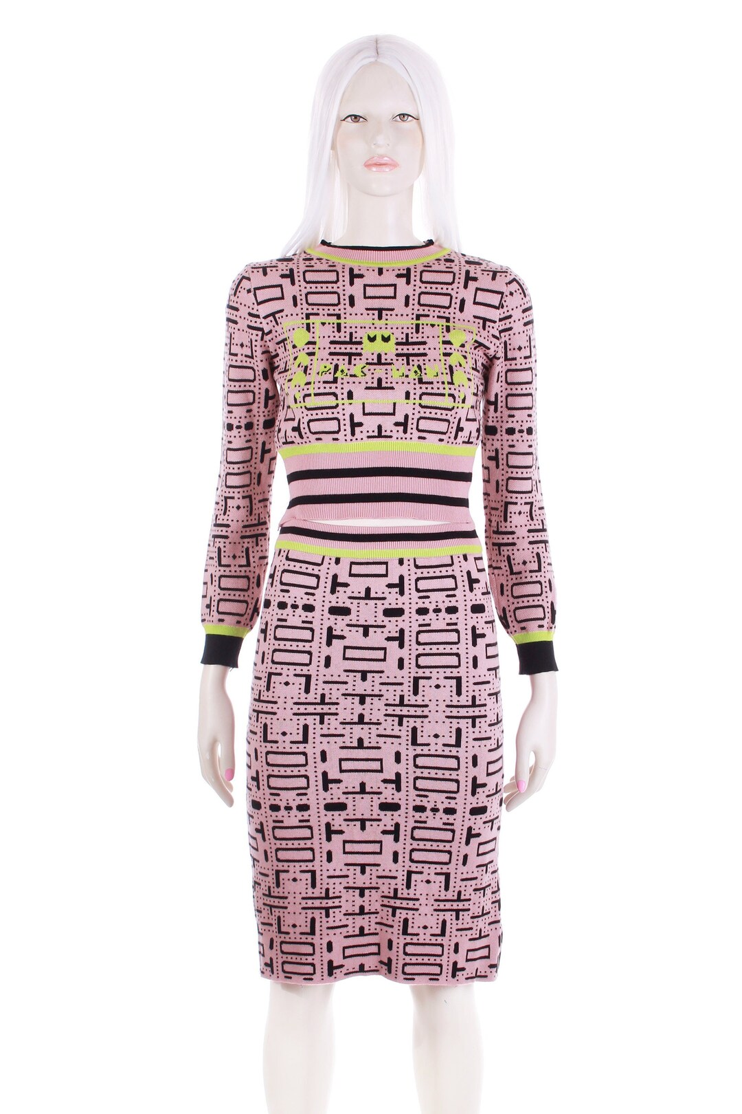 Vintage 3 Piece Knit Sweater Set Pink Neon Green Novelty Arcade Game ...