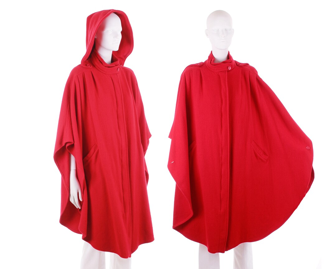 Vintage Red Wool Cape Coat With Detachable Hood One Size Fits Most ...