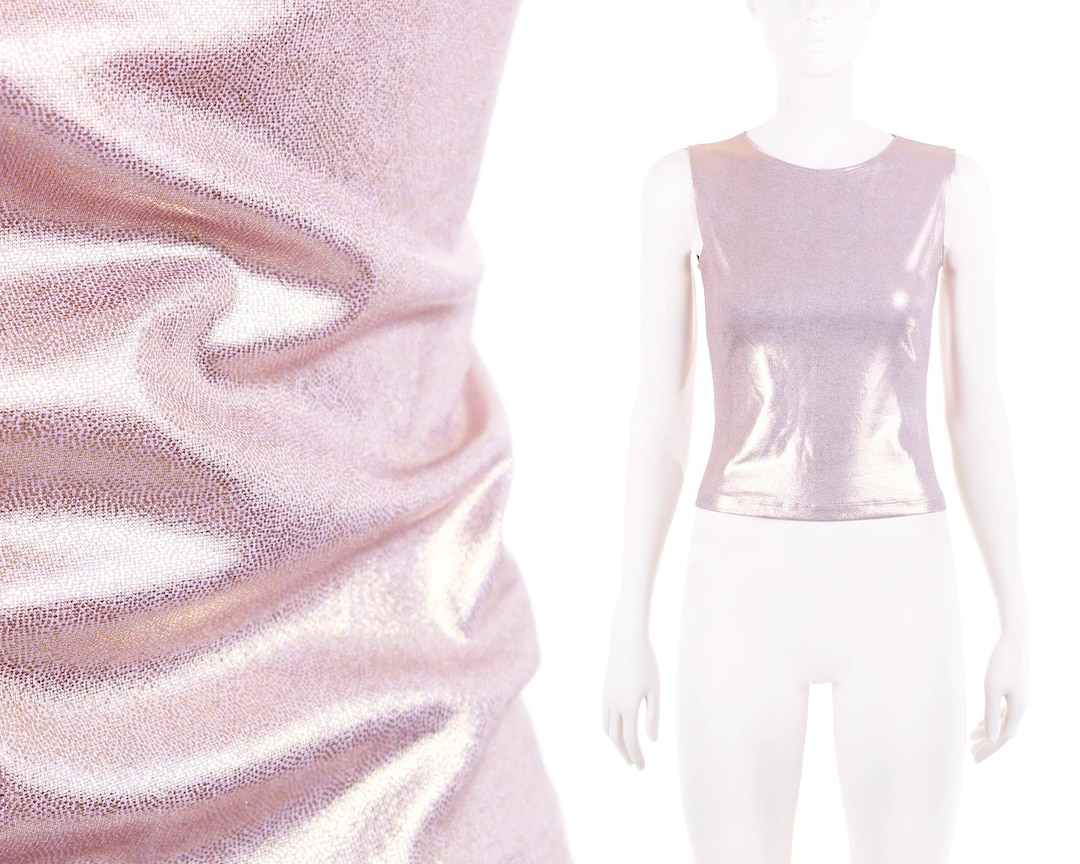 90s Y2K Lavender Pink Rose Gold Metallic Tight Stretchy Top Silvergate ...