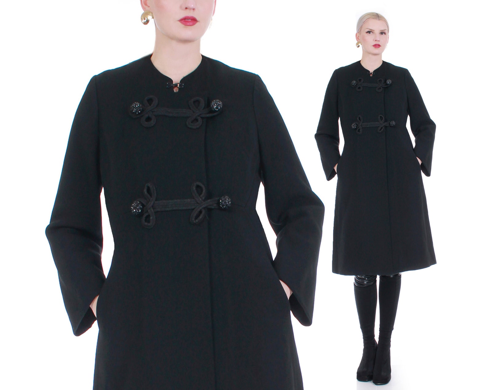 Vintage 50s Heavy Black Wool Frog Toggle Bohemian Gothic Coat | Etsy