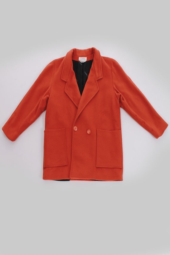 Vintage 1980s Pumpkin ORANGE WOOL Boxy Blazer Jacket … - Gem