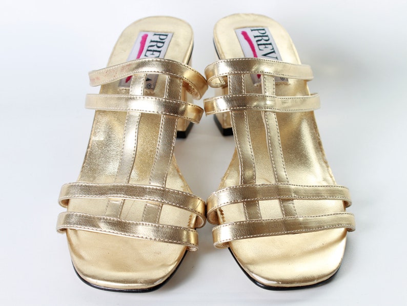 Vintage Previa Gold Metallic Cage Block Heel Sandals Women's USA Size 8 ...