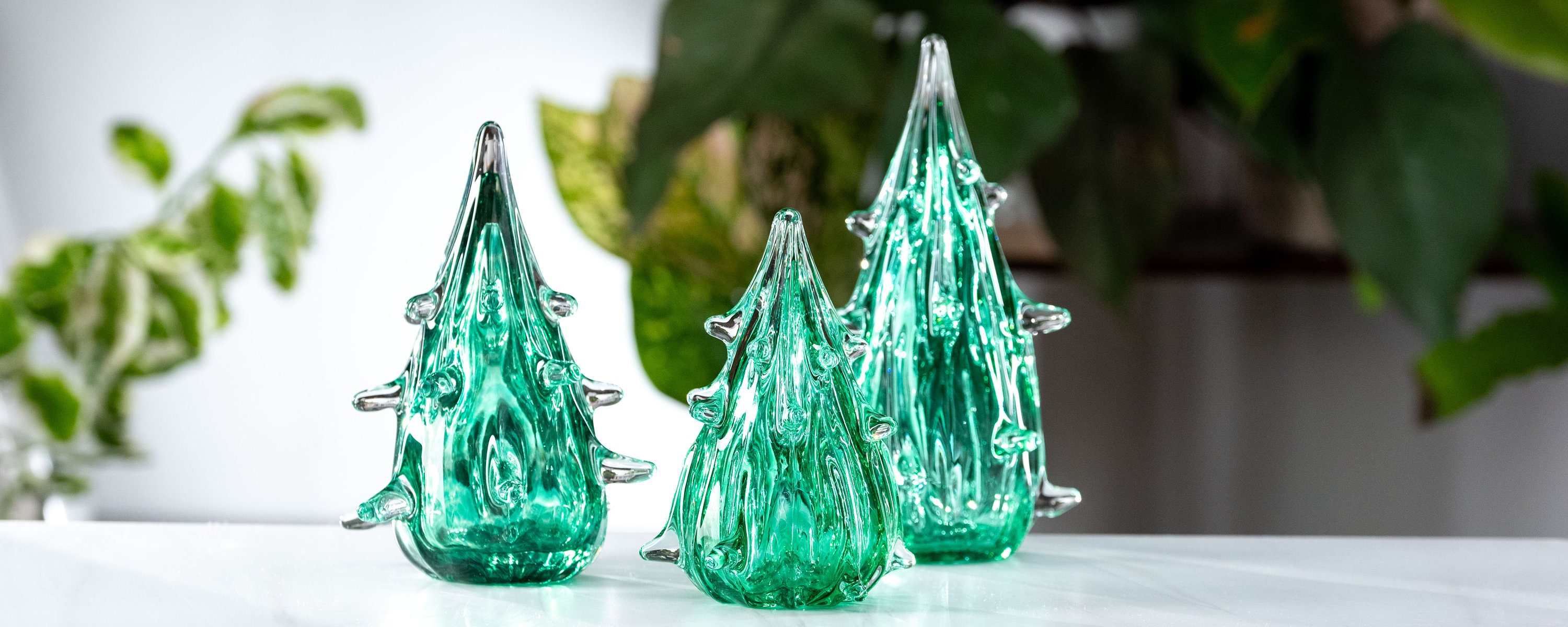 Glass Christmas Tree, Set of Three, Holiday Decor, Table Decor - Etsy