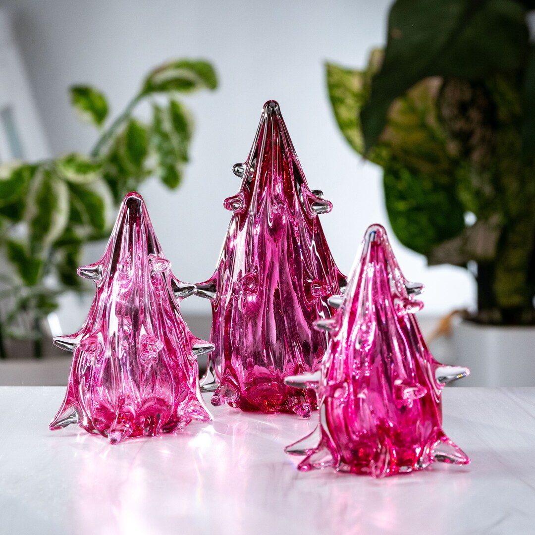 Glass Christmas Tree, Set of Three, Holiday Decor, Table Decor - Etsy