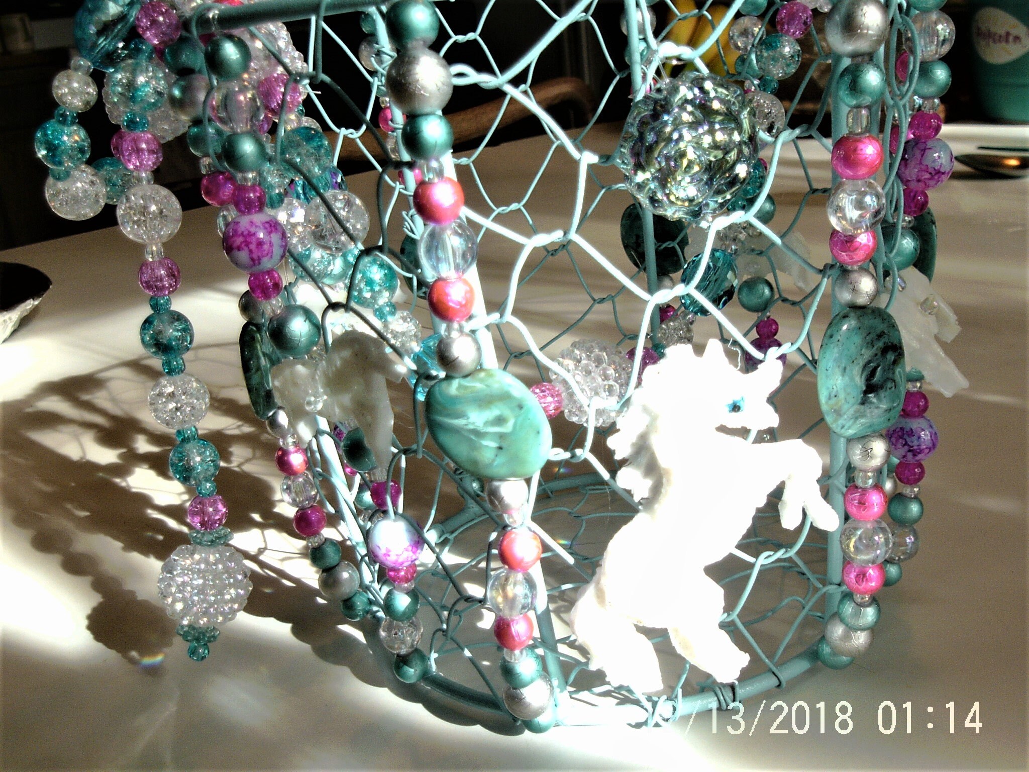 Plant Hanging Aqua Wire Basket/planter/ A Sparkling Central Sun Catcher ...