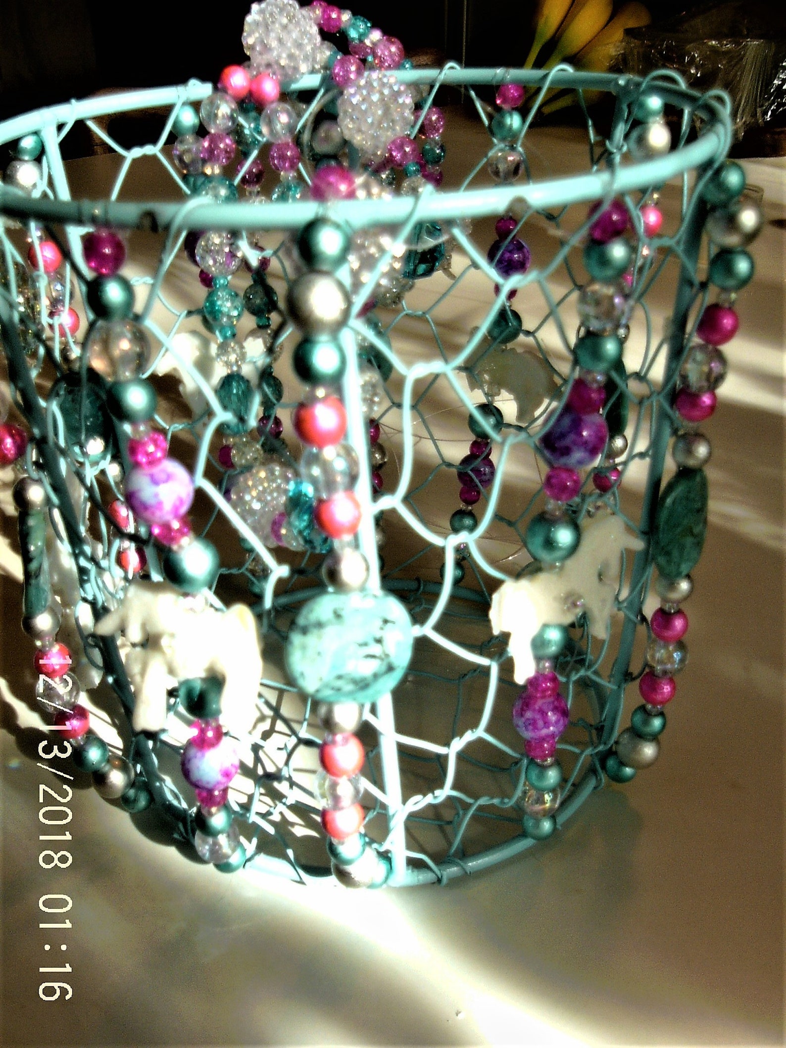 Plant Hanging Aqua Wire Basket/planter/ A Sparkling Central - Etsy